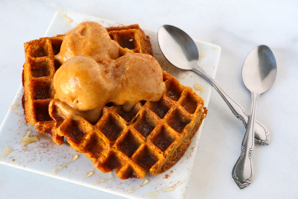 Vegan Pumpkin Waffles with Pumpkin "Ice Cream"