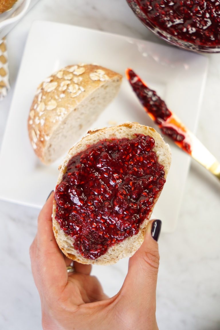 raspberry chutney on whole wheat roll - Whitney E. RD