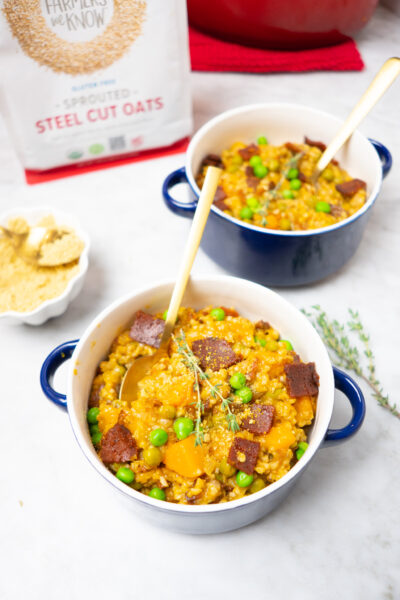 Steel Cut Oat Risotto with Butternut Squash and Vegan Bacon - Whitney E. RD